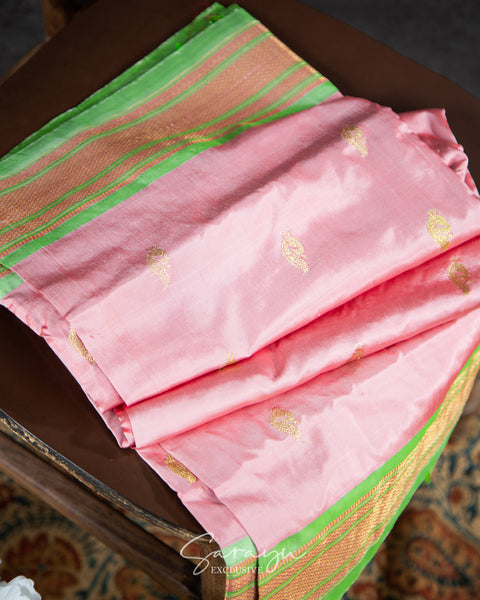 Baby Pink Maharani Pure Silk Paithani – SarayuExclusive